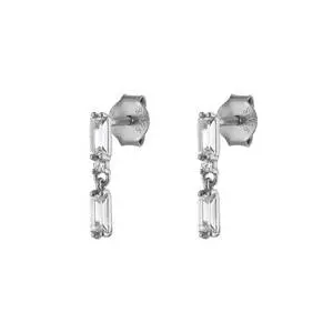 OUTOFOFFICE Pave Baguette Drop Earrings - Silver
