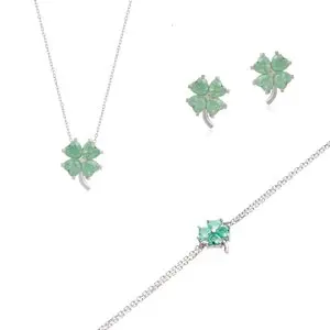 SPERO LONDON Best Of Luck Four Leaves Clover Sterling Bracelet Necklace & Stud Earring Set - Silver