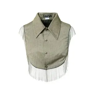 L2R THE LABEL Reversible Metallic Fringe Vest - Green