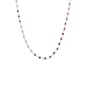 SPERO LONDON Colourful Rainbow Jewelled Sterling Chain Necklace - Silver