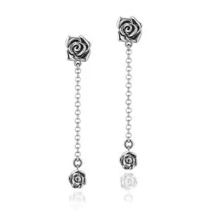 UNALOE Sterling Minimal Rose Drop Earrings – Contemporary Botanical Designer Jewelry - Silver