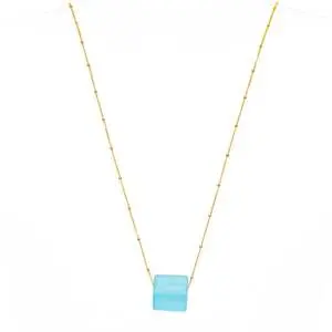 SMART GLASS JEWELRY Gold Fill Aqua Recycled Glass Cube Necklace - Blue