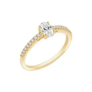 KIERA Lab Grown Diamond Half Carat Center Oval Cut Solitaire Ring With Pave Band - Yellow