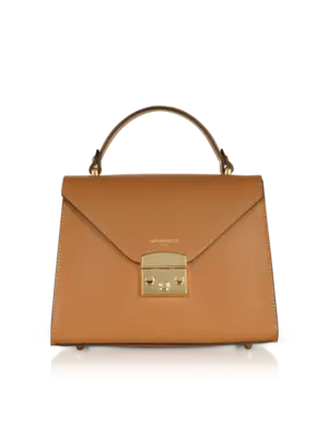 LE PARMENTIER Peggy Leather Top Handle Satchel Bag Cognac - Brown
