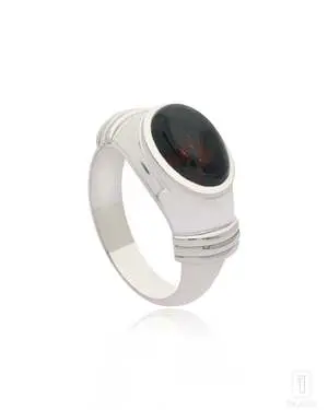 THE JEWELZ Black / Silver Bloodstone Signet Silver Band - Black/silver