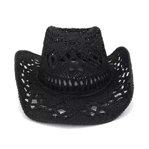 CHANEL JOAN ELKAYAM Handmade Natural Straw Western Cowboy Hat - Black