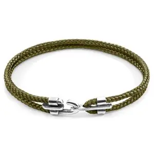 ANCHOR & CREW Khaki Canterbury Silver & Rope Bracelet - Green
