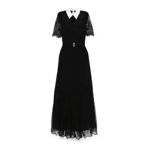 NISSA Lace-detail Silk Midi Dress - Black