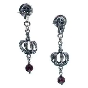 GEM KINGDOM Sterling Crown Earrings With Garnet - Silver