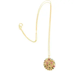 OPIUM JEWELS Jali Pendant Necklace Cabochon Tourmalines - Gold