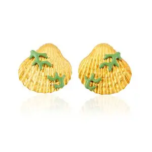 MILOU JEWELRY Seashell Earrings With Light Coral - Green