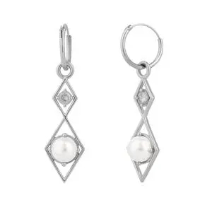 SPERO LONDON Sterling Rhombus 3d Pearl Earrings - Silver