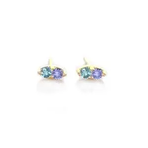 LA KAISER Solid Tanzanite & London Blue Topaz Pavillion Studs - Gold
