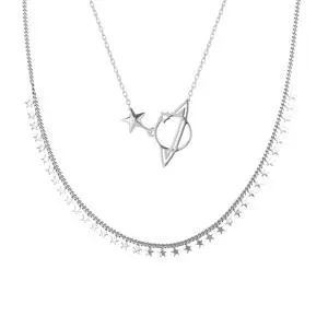 SPERO LONDON Multiple Star Sterling Station & Saturn Necklace Stacking Layering Set - Silver