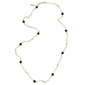 FARRA Obsidian And White Pearls Long Necklace - Black