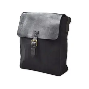 VIDA VIDA Canvas And Leather Cross Body Messenger Bag - Black