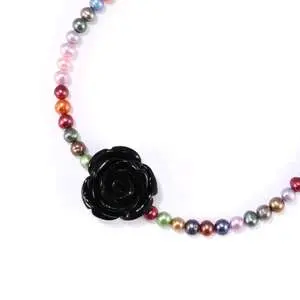 MINERALGEMS ✩ STUDIO Multicolour Pearl Choker With Rose - Black