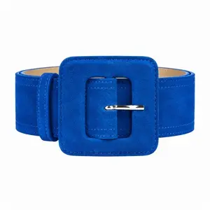 BELTBE Beltbe Suede Square Buckle Belt Blue