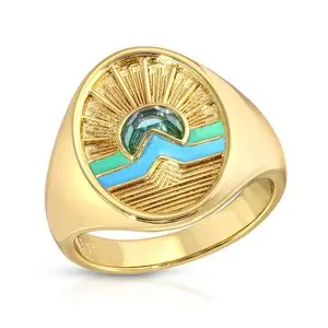 GLAMROCKS JEWELRY Tequila Sunrise Signet Ring- Sky - Blue