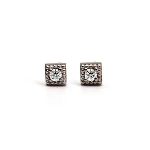 VICSTONENYC FINE JEWELRY Unique Textured Gold Tiny Diamond Stud Earrings - White