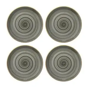 Turgla Home Space Round Porcelain Plate Set Of Four - Grey