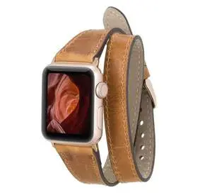 LEATHERE Luxury Double Wrap Vegetal Leather Apple Watch Band - San Diego Brown