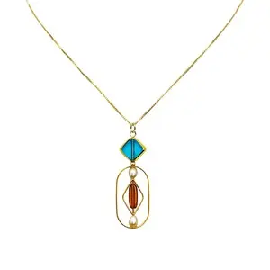 ARACHELI STUDIO Geometric Art X Pearls Chain Necklace