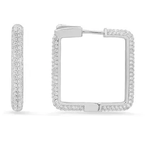 KYLIE HARPER Square Shaped Pave Diamond Statet Hoop Earrings In Sterling - Silver