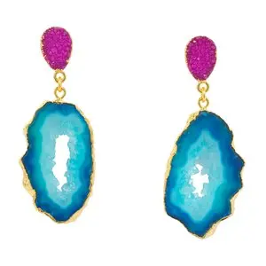 YAA YAA LONDON Pink 'african Slice' Gemstone Gold Earrings - Blue