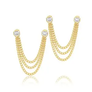 SHYMI Double Emerald Bezel Triple Chain Earring - Gold