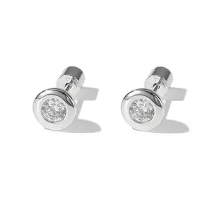 CLASSICHARMS Silver / White Aurora Silver Bezel Set White Clear Solitaire Stud Earrings - Silver/white