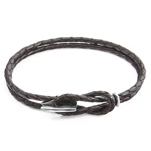 ANCHOR & CREW Brown / Silver Dark Brown Padstow Silver & Braided Leather Bracelet - Brown/silver