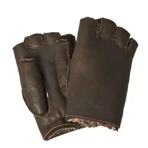 OWEN BARRY Fingerless Gloves Hurricane Sheepskin British Made - Brown