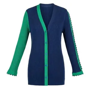 ARTO. Lace Trims Contract Ribbed Knit Cardigan