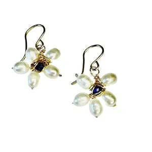 LEXI JEWELRY White / Blue Petals In Pearl Earrings - White/blue