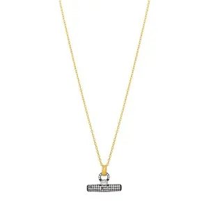 SHYMI Pave T Bar Necklace Gold & Black Rhodium - Black/gold