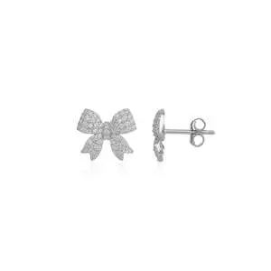 SPERO LONDON Bowtie Ribbon Earring Zirconia Sterling Stud - Silver