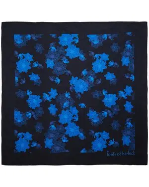 LORDS OF HARLECH Sofia Silk Scarf Softbloom Navy - Grey