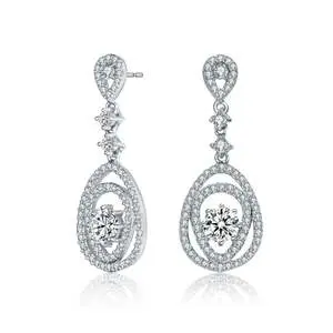 GENEVIVE White / Silver Arc Etoile Drop Earrings