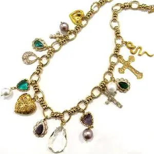 ACHALA HANDCRAFTED Heart Locket Crystal Charm Chain Necklace - Gold