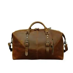 TOURI Zip Detail Genuine Leather Holdall Light - Brown