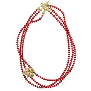 FARRA Coral With Maple Leaf Charm Multi Strands Statet Necklace - Red