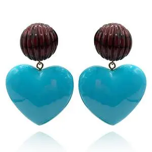 MICHAEL NASH JEWELRY Blue / Brown Amour Carved Tortoise Pierced Resin With Turquoise Heart Drop - Blue/brown