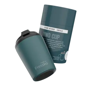 Fressko Bino 8oz / 227ml Reusable Coffee Cup, Ceramic Emerald - Green