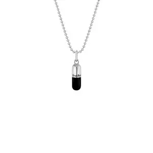 TRUE ROCKS Black / Silver Black Enamel & Sterling Silver Small Pill Pendant - Black/silver