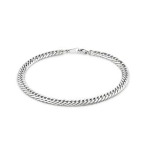 7879 Platinum Diamond Cut Double Curb Chain Bracelet - Silver