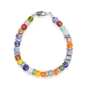 NIALAYA JEWELRY Sterling Silver Bracelet With Nepalese Lampwork Beads - Gray