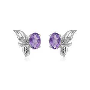 AZURA JEWELRY NEW YORK Sylphae Fairie Amethyst Earrings White Gold Vermeil - Silver