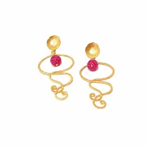 Way To Chic Red / Gold Red Earrings With Agate Stones - Red/gold