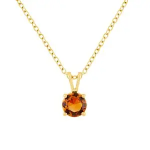 AVIR NEW YORK Solid Yellow Gold Citrine Necklace One Carat Total Weight With Adjustable Necklace - Orange